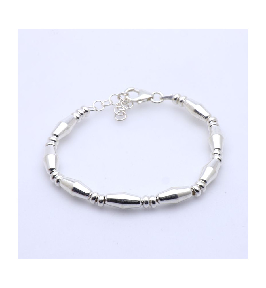 Bracelet en argent 925 avec perles grain de riz et rondelles